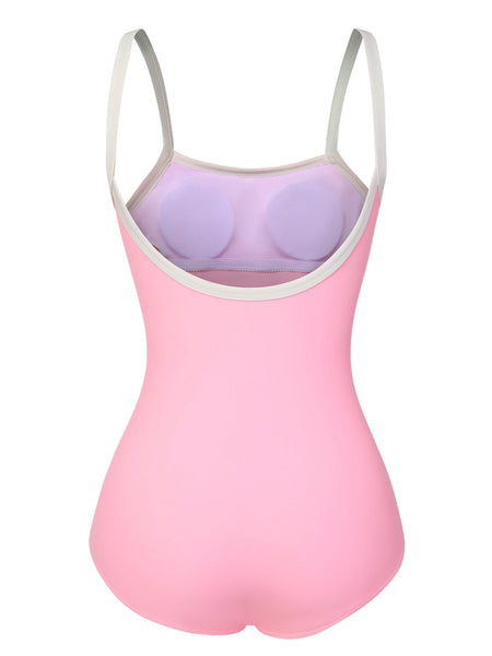 Pink & White 1950s U-Back Strap Swimsuit – Retro-Stage.it
