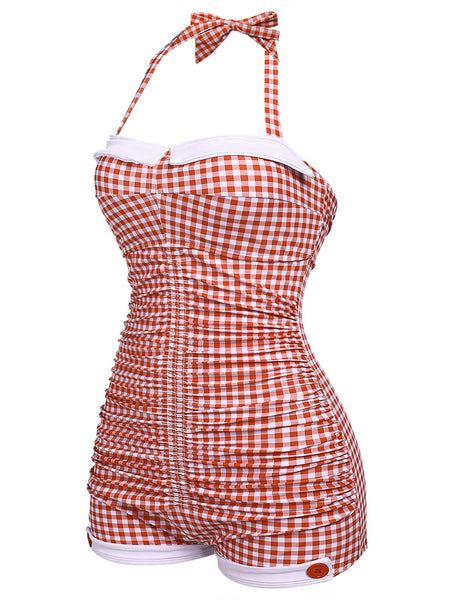 Costumi intero a quadri con fiocco rosso anni '50 – Retro-Stage.it